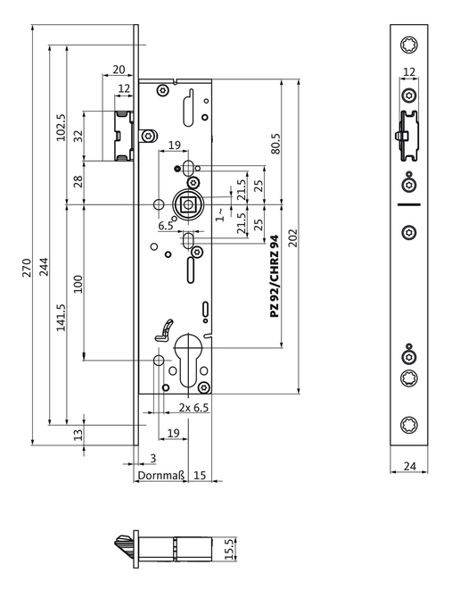 BKS - Panik-Einsteckschloss 1910, 24/45 mm, Panik-Funktion B, DIN links ...